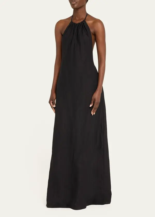 NILI LOTAN Lelia Halter Backless Linen Maxi Dress