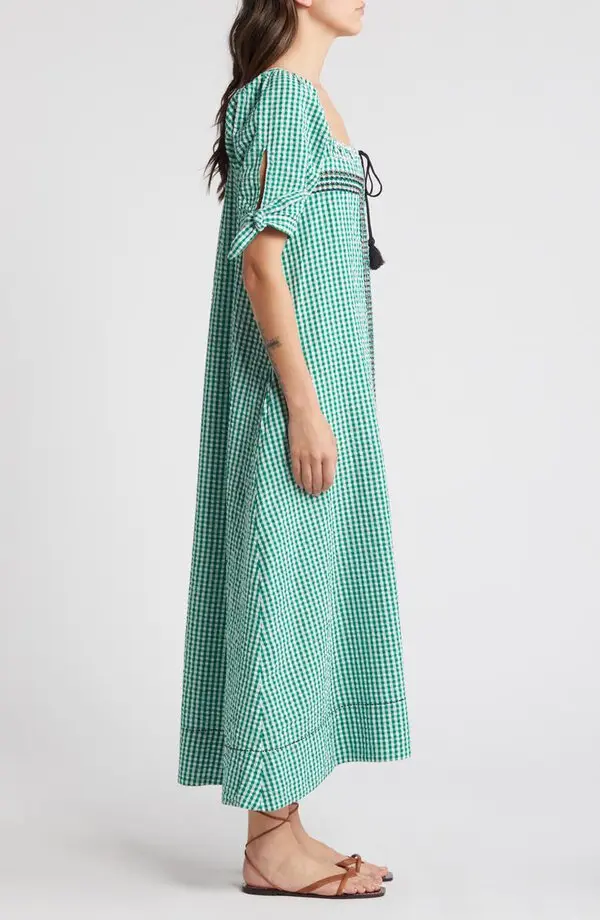 Free People Cass Gingham Cotton Seersucker Maxi Dress In Green - 35% Off |  Editorialist