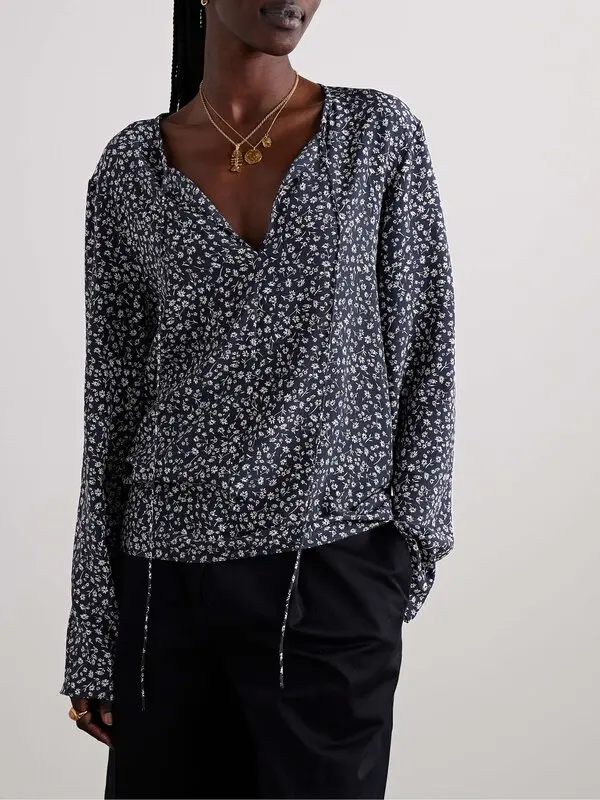 Matteau Tie-neck Floral-print Blouse