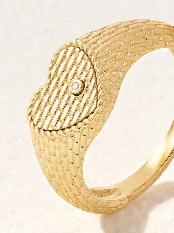 Yvonne Léon 9-karat Diamond Heart Signet Ring - Gold