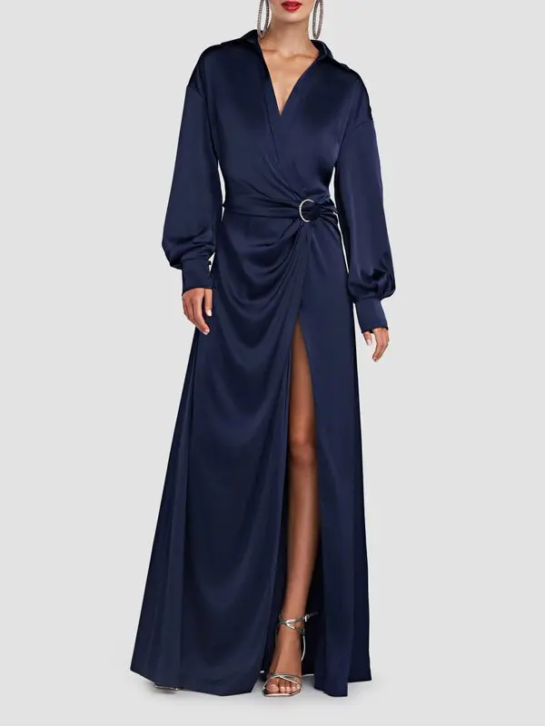 Halston Ivon Charmeuse D-loop Belt Gown
