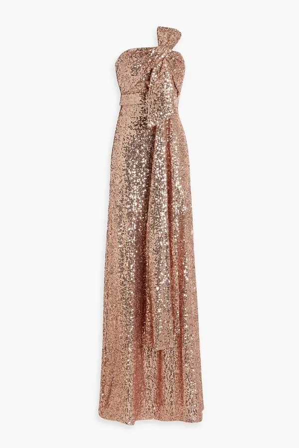 Badgley Mischka Strapless Sequined Tulle Gown