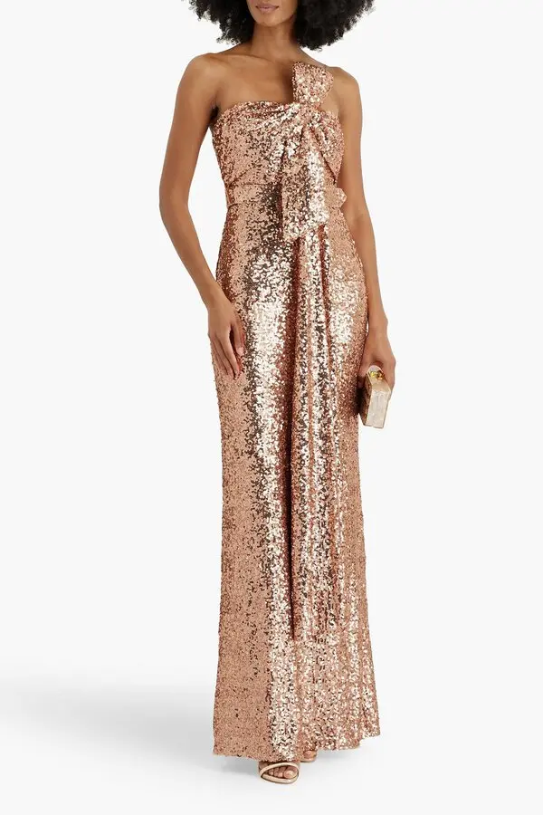 Badgley Mischka Strapless Sequined Tulle Gown
