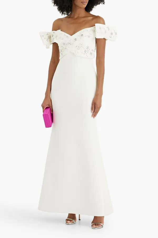 Badgley Mischka Off-the-shoulder Embellished Gown