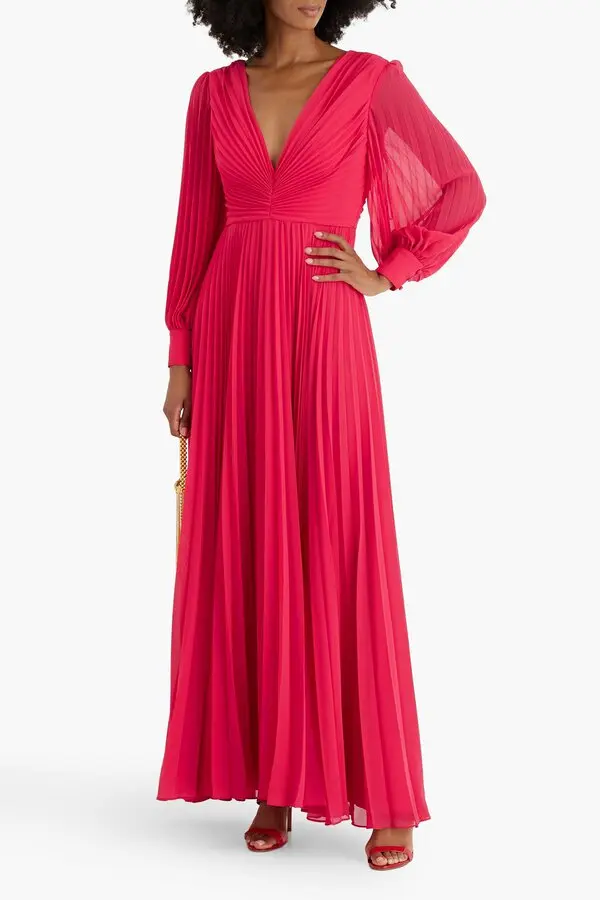 Badgley Mischka Plissé Chiffon Gown