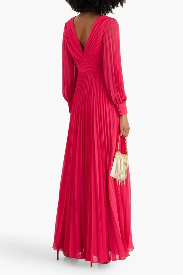 Badgley Mischka Plissé Chiffon Gown
