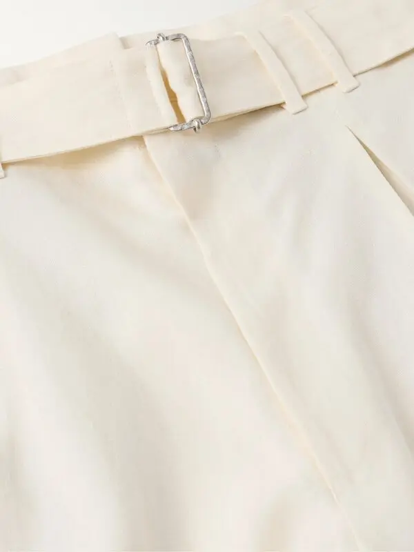 STOFFA Wide-leg Belted Pleated Linen Shorts