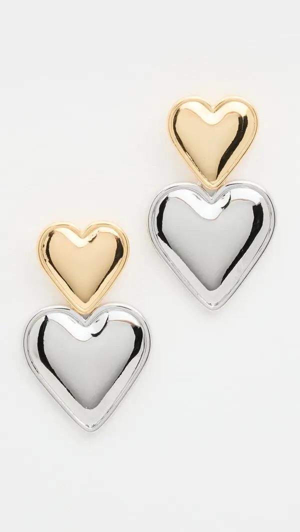 ADINA EDEN Two Tone Double Heart Drop Earrings