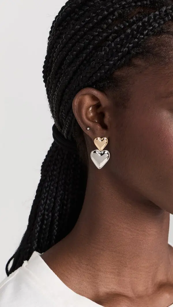 ADINA EDEN Two Tone Double Heart Drop Earrings