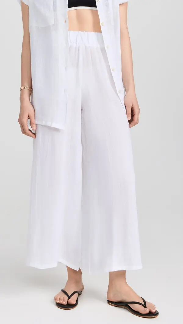 VITAMIN A Tallows Wide Leg Linen Pants - White