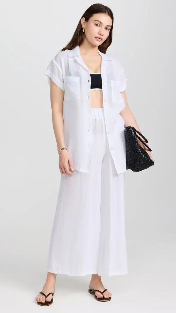 VITAMIN A Tallows Wide Leg Linen Pants - White