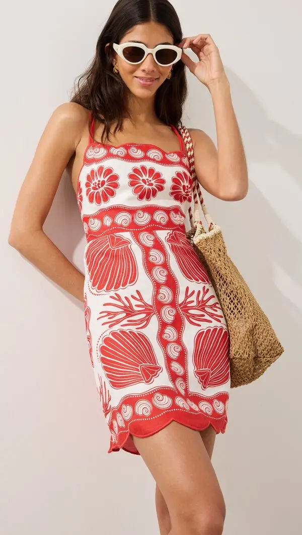 open lace back dress Red Ainika Shell LENZING ECOVERO Euroflax Midi Dress  FARM Rio