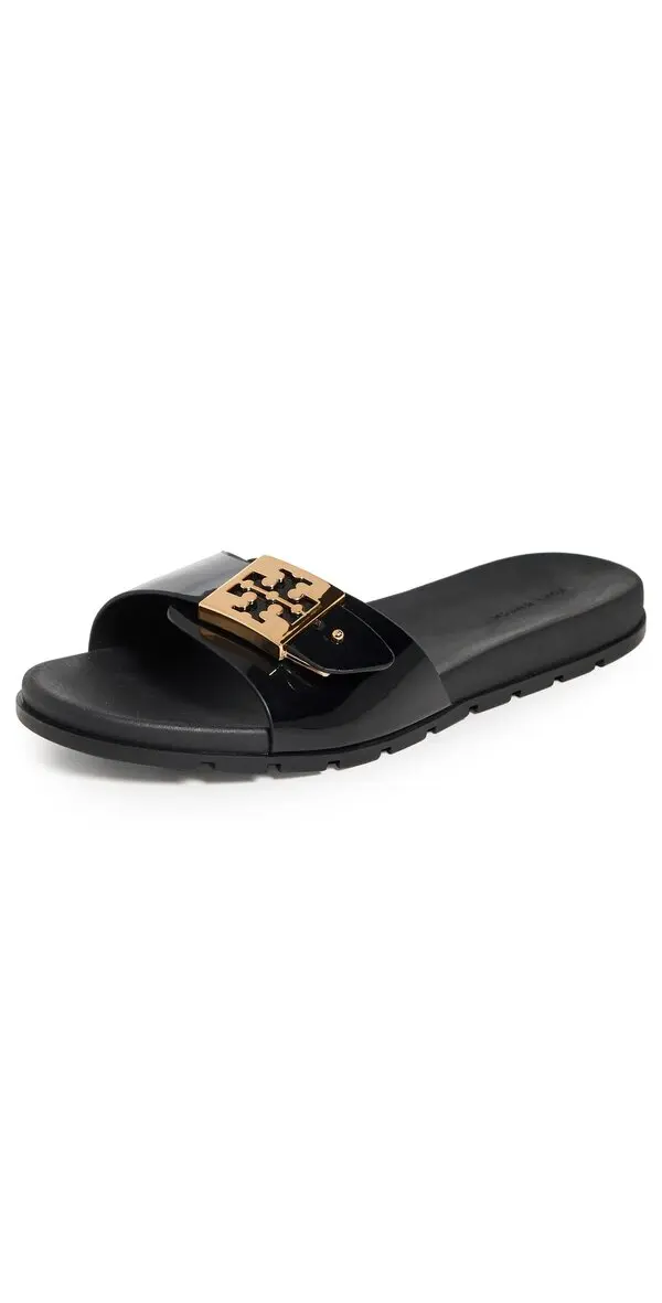 Tory Burch Buckle Slides - Perfect Black/gold