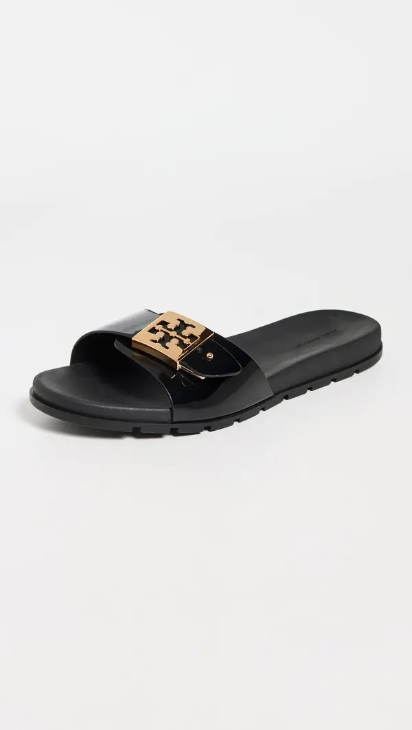 Tory Burch Buckle Slides - Perfect Black/gold