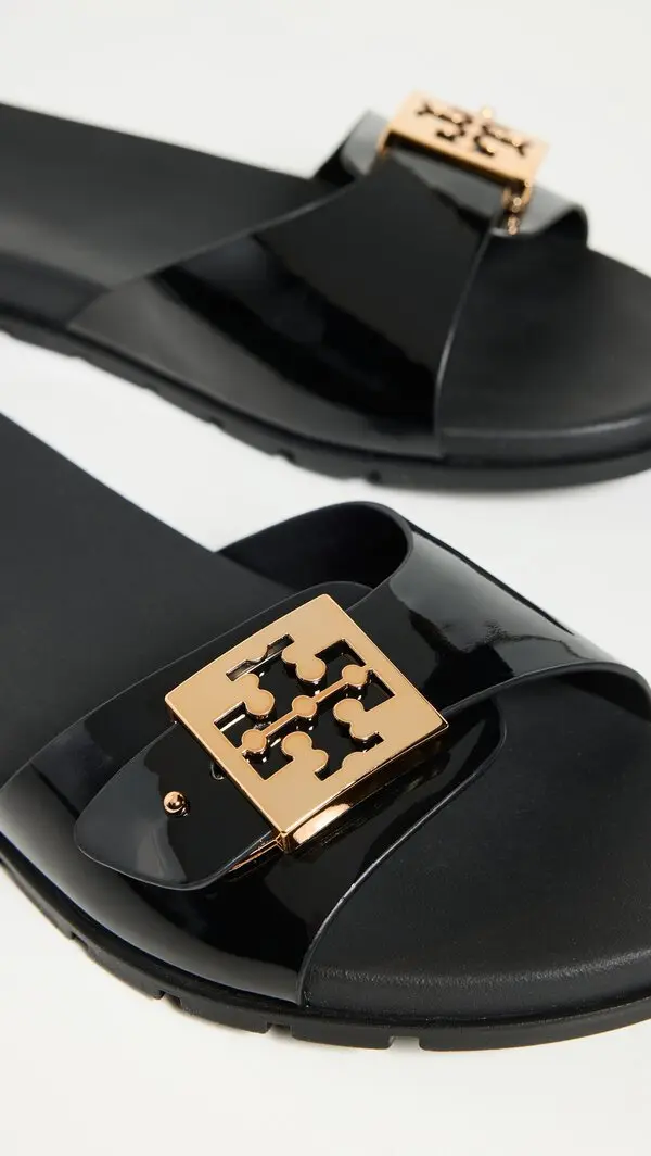 Tory Burch Buckle Slides - Perfect Black/gold