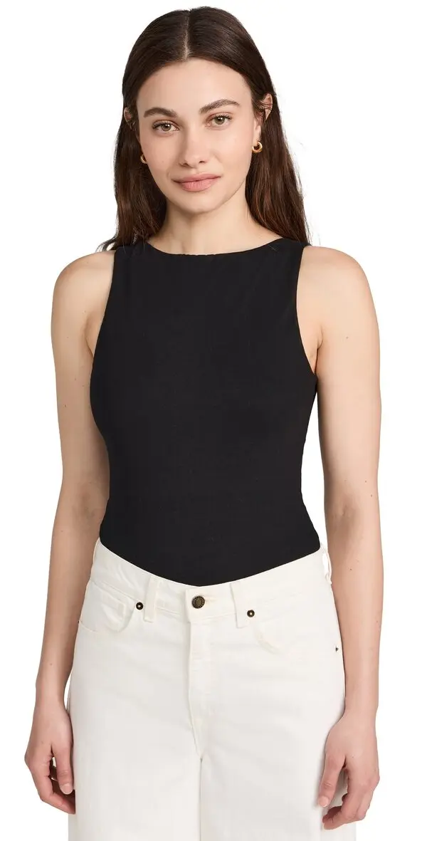 Ambitionist High Neck Tank Thong Bodysuit - Black