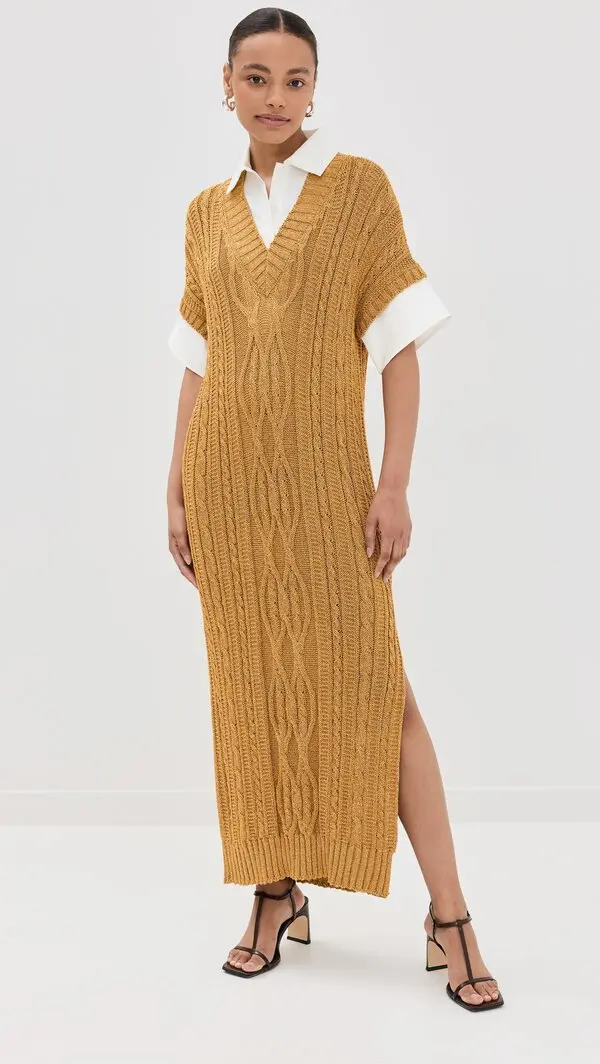 green emerald velvet dress Tan Sleeveless Sweater Dress main image 1
