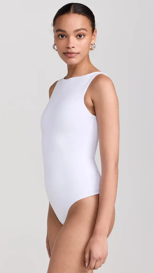 Ambitionist High Neck Thong Bodysuit - White