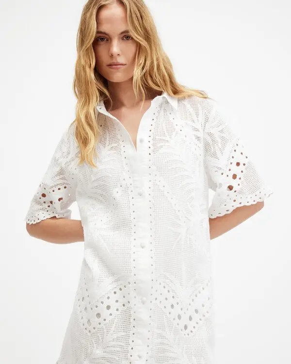 meria broderie midi dress Allsaints Meria Broderie Midi Dress In Optic White - 20% Off