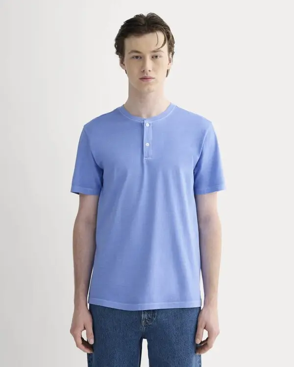 Everlane Essential Organic Garment-dyed Tshirt Henley Tshirt - Granada Sky Blue Garment Dye