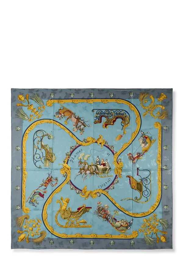 Hermès Multicolor 'plumes Et Grelots' Silk Scarf 90 - Blue