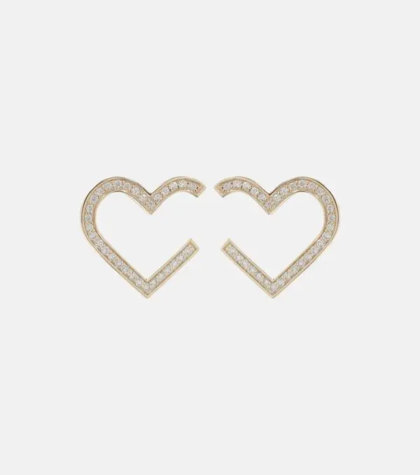 SYDNEY EVAN Heart 14kt Yellow Diamond Hoop Earrings - Gold