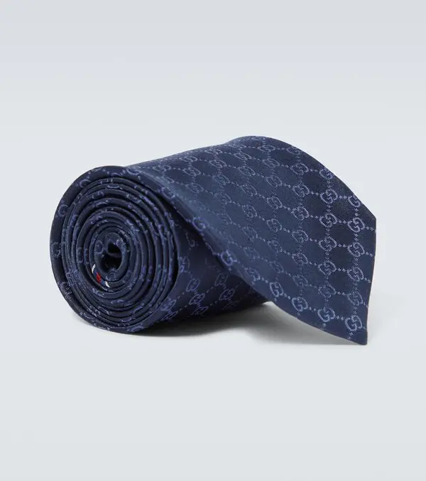 Gucci Gg Silk Twill Neck Tie - Blue