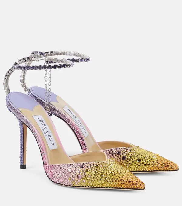 JIMMY CHOO Saeda 100 Embellished Satin Pumps - Multicoloured