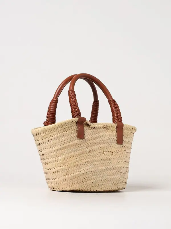 Alanui Woven Raffia Handbag With Leather Trim And Fringe Detail - Beige