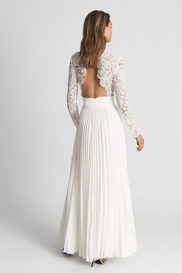 Reiss Hazel Lace Top Pleated Dress In White - 40% Off | Editorialist