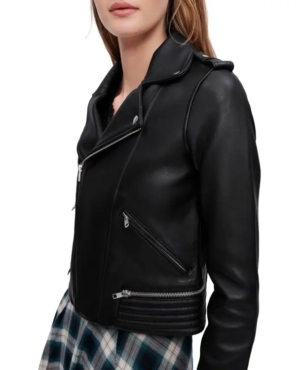 Maje Basaltm Leather Biker Jacket - Black