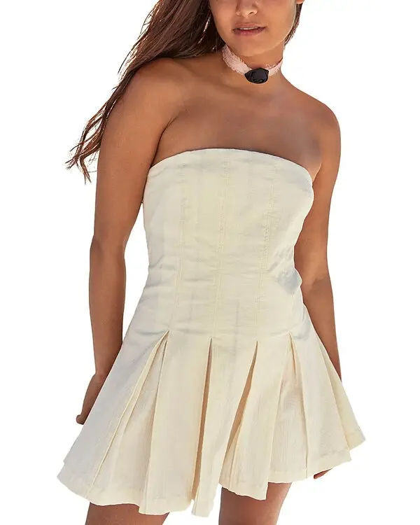 green emerald velvet dress Golden State Strapless Drop Waist Mini Dress White Selfie Leslie