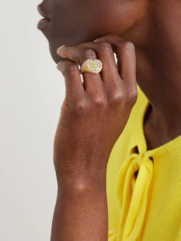 Yvonne Léon Chevaliere Coeur 9-karat Diamond And Enamel Ring - Gold