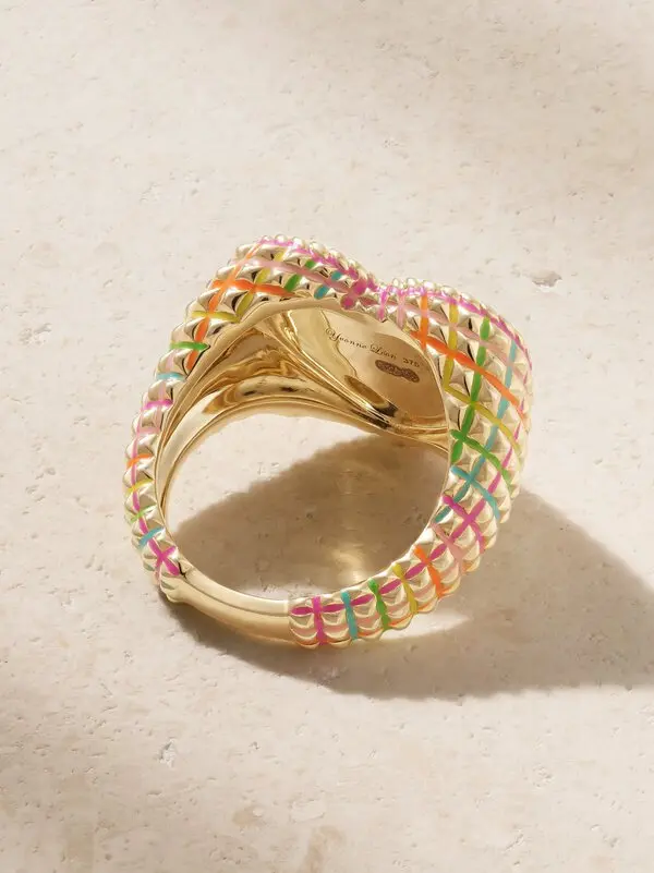 Yvonne Léon Chevaliere Coeur 9-karat Diamond And Enamel Ring - Gold