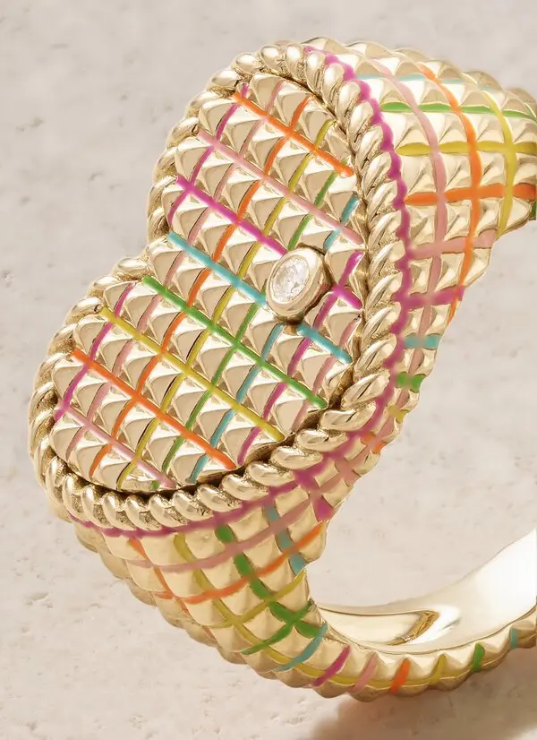 Yvonne Léon Chevaliere Coeur 9-karat Diamond And Enamel Ring - Gold