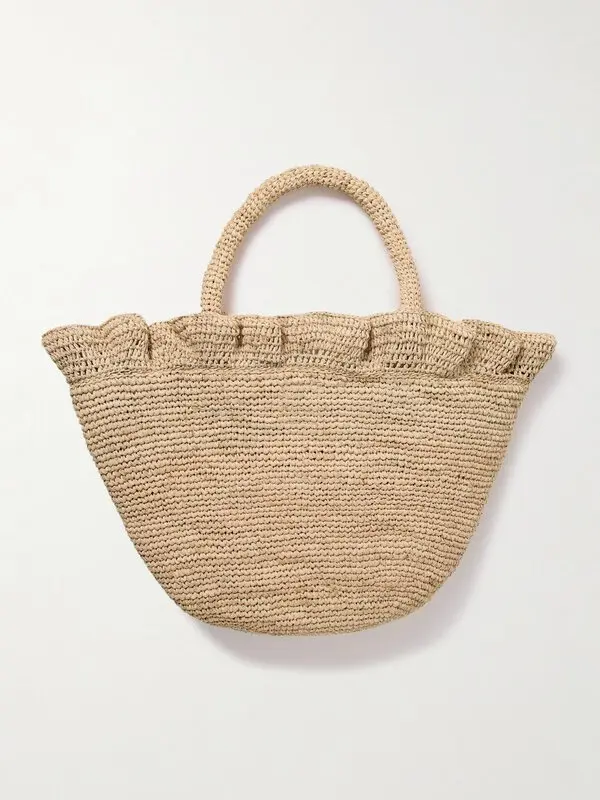 LOEFFLER RANDALL Cyris Ruffled Crocheted Raffia Tote - Neutrals