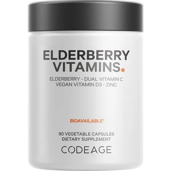 CODEAGE Organic Black Elderberry Supplement + Vitamin C - White