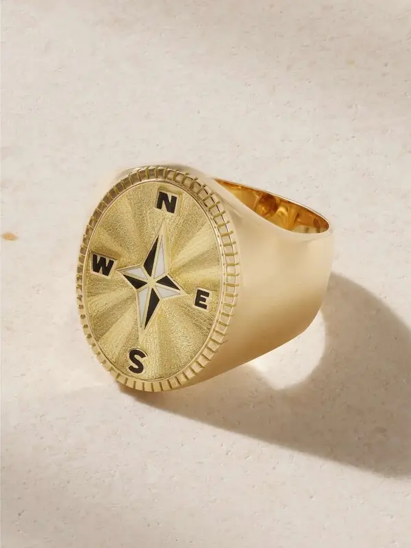 FOUNDRAE Internal Compass 18-karat And Enamel Signet Ring