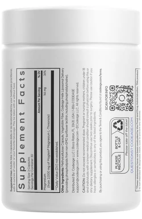 CODEAGE Liposomal Magnesium L-threonate Supplement