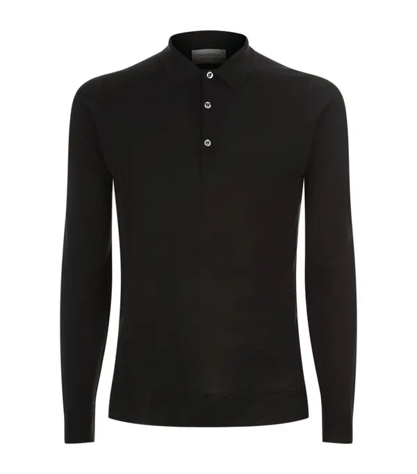 John Smedley Merino Wool Long-sleeve Polo Shirt - Black