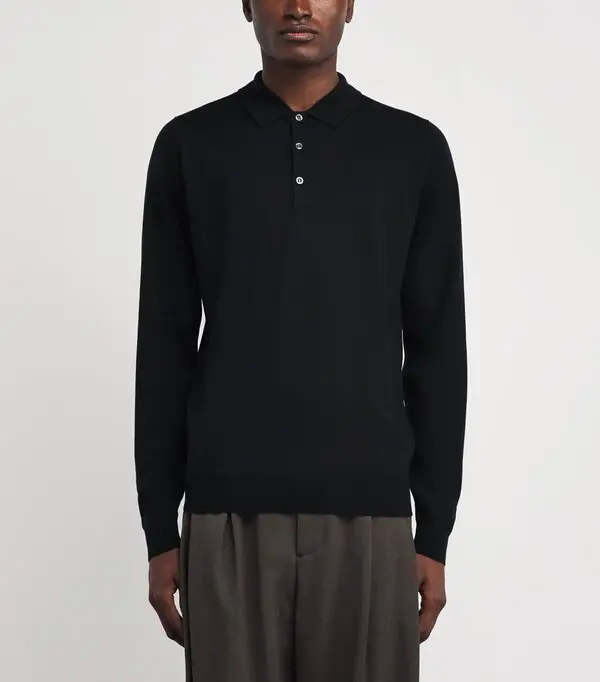 John Smedley Merino Wool Long-sleeve Polo Shirt - Black