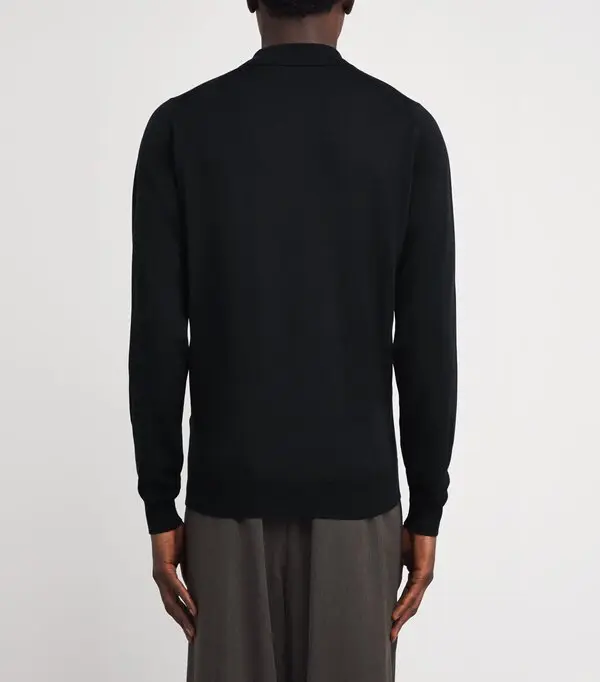 John Smedley Merino Wool Long-sleeve Polo Shirt - Black
