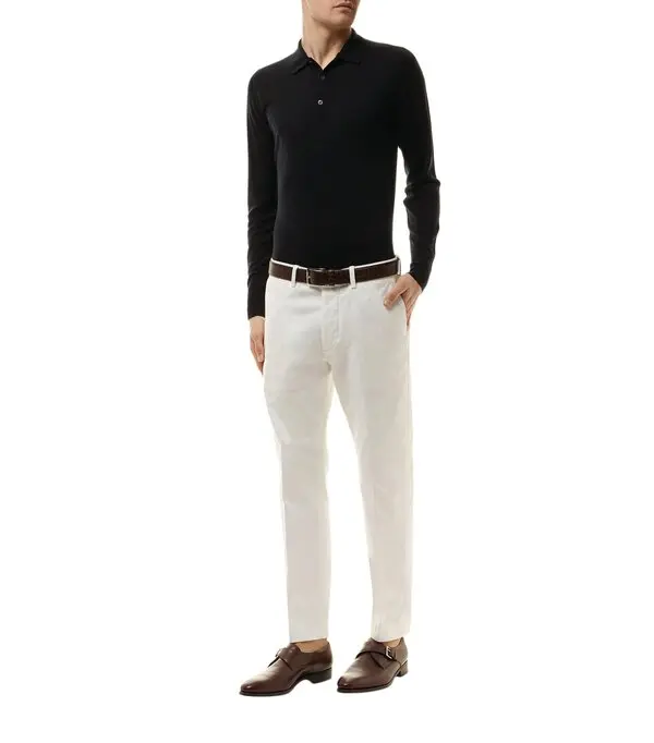 John Smedley Merino Wool Long-sleeve Polo Shirt - Black