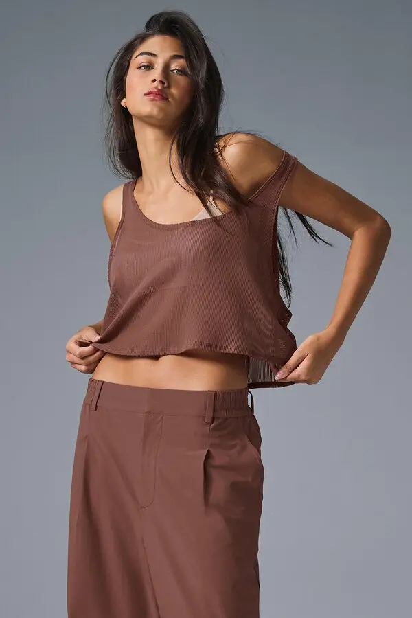 Alo Yoga Striped Mesh Tropical Nights Tank Top - Chestnut