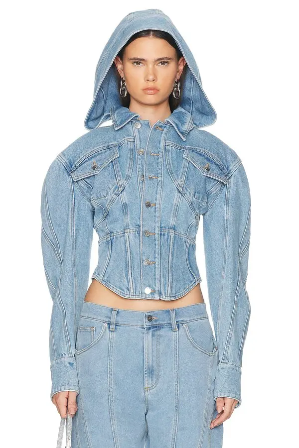 MUGLER Corset Button Up Jacket In Denim-light