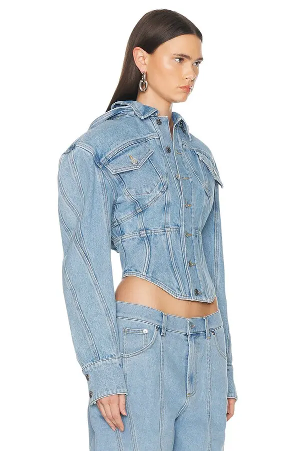 MUGLER Corset Button Up Jacket In Denim-light