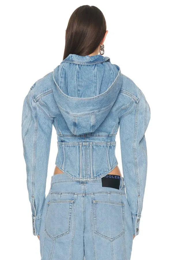 MUGLER Corset Button Up Jacket In Denim-light