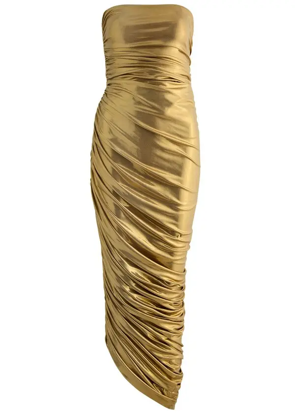 Norma Kamali Diana Ruched Metallic Stretch-Jersey Maxi Dress In Metallic  Gold - 50% Off | Editorialist