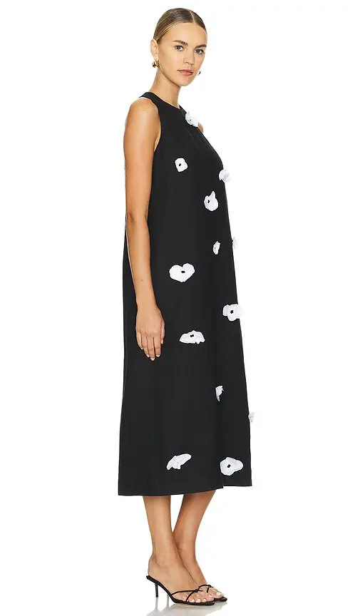 sleeper black linen dress Black Linen Midi Slip Dress With Spaghetti Straps - ADELE