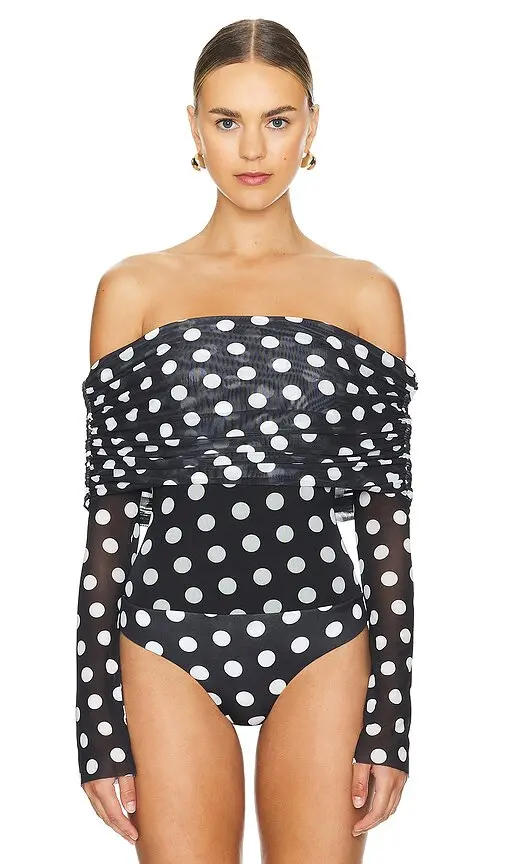 AFRM Floral Off-the-shoulder Bodysuit - Diagonal Dot